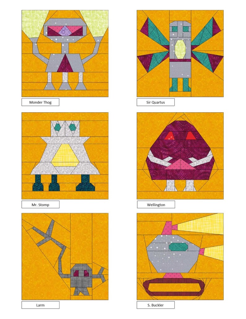 Set of 6 PDF Robot Quilt Block Patterns Foundation Paper | Etsy