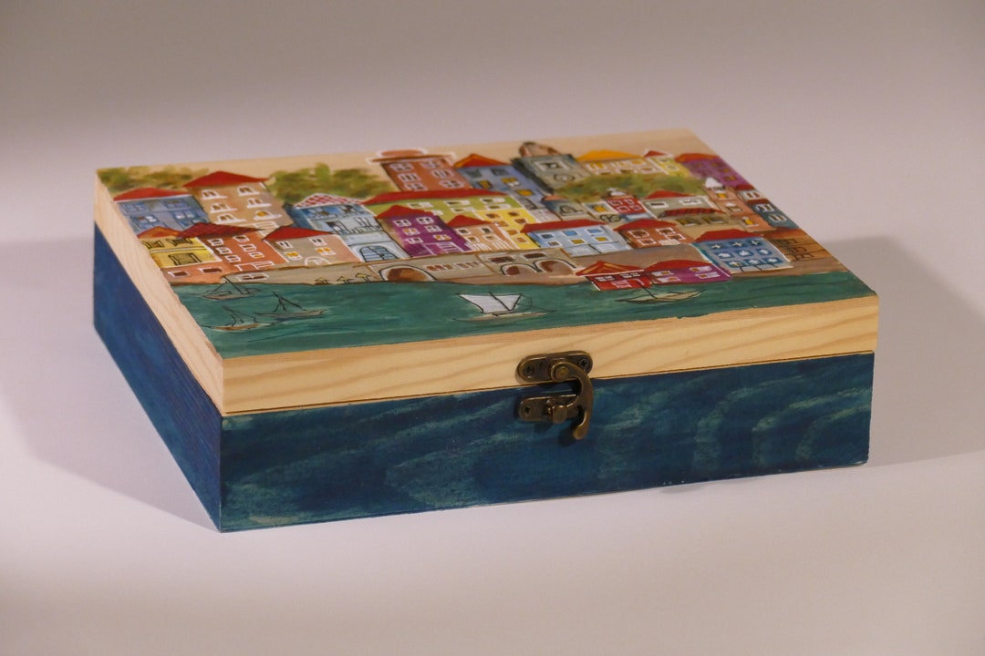 Rustic Tea Box With 9 Compartments, Wooden Tea Bag Organizer, Colorful ...