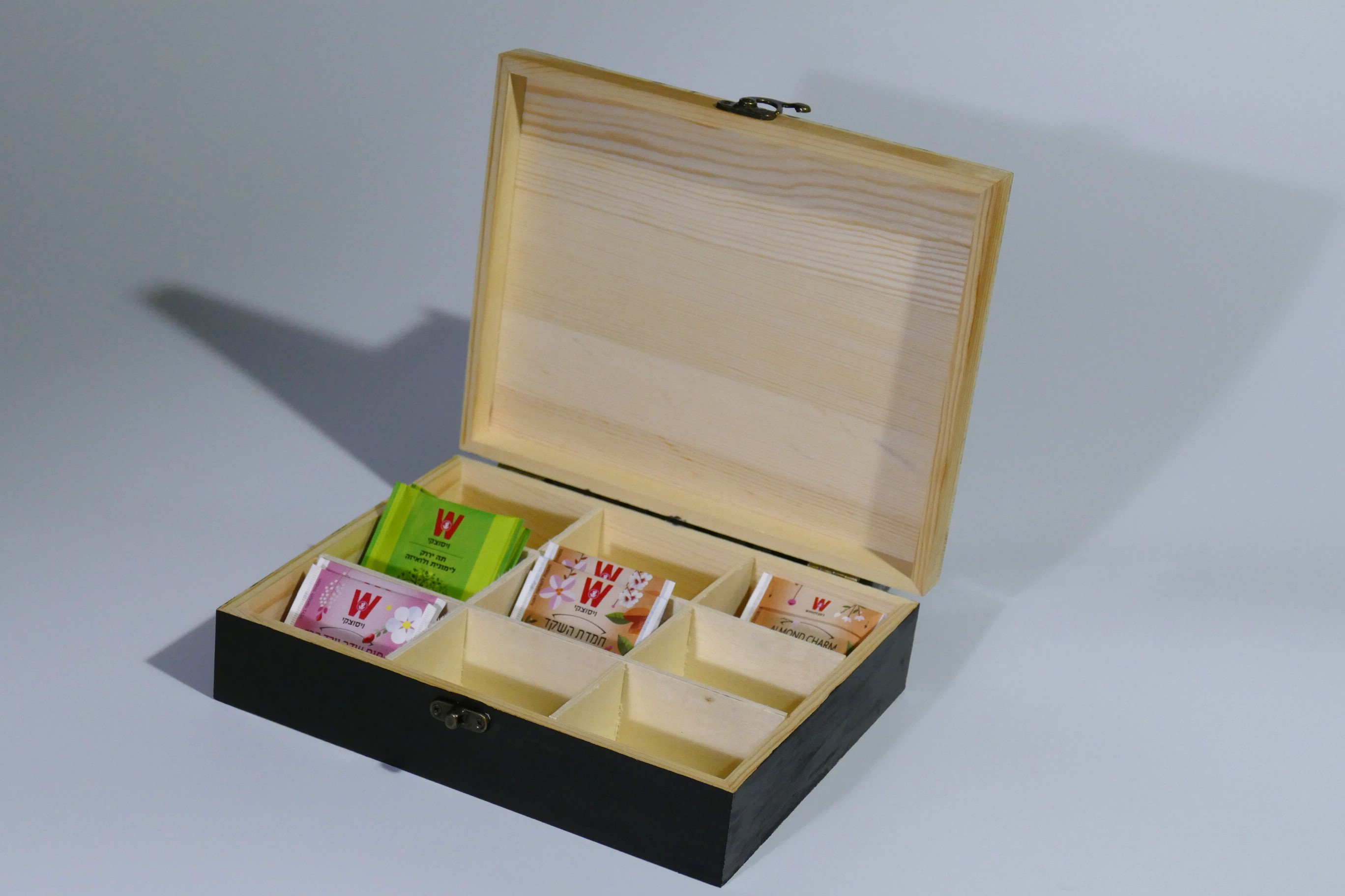 Rustic Tea Box With 9 Compartments, Wooden Tea Bag Organizer, Colorful ...