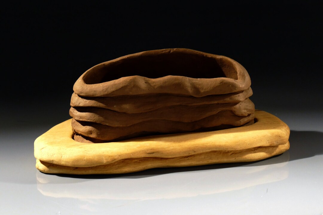 Handmade Pottery & Obeche Wood Planter Pot: Rustic Home Decor - Etsy