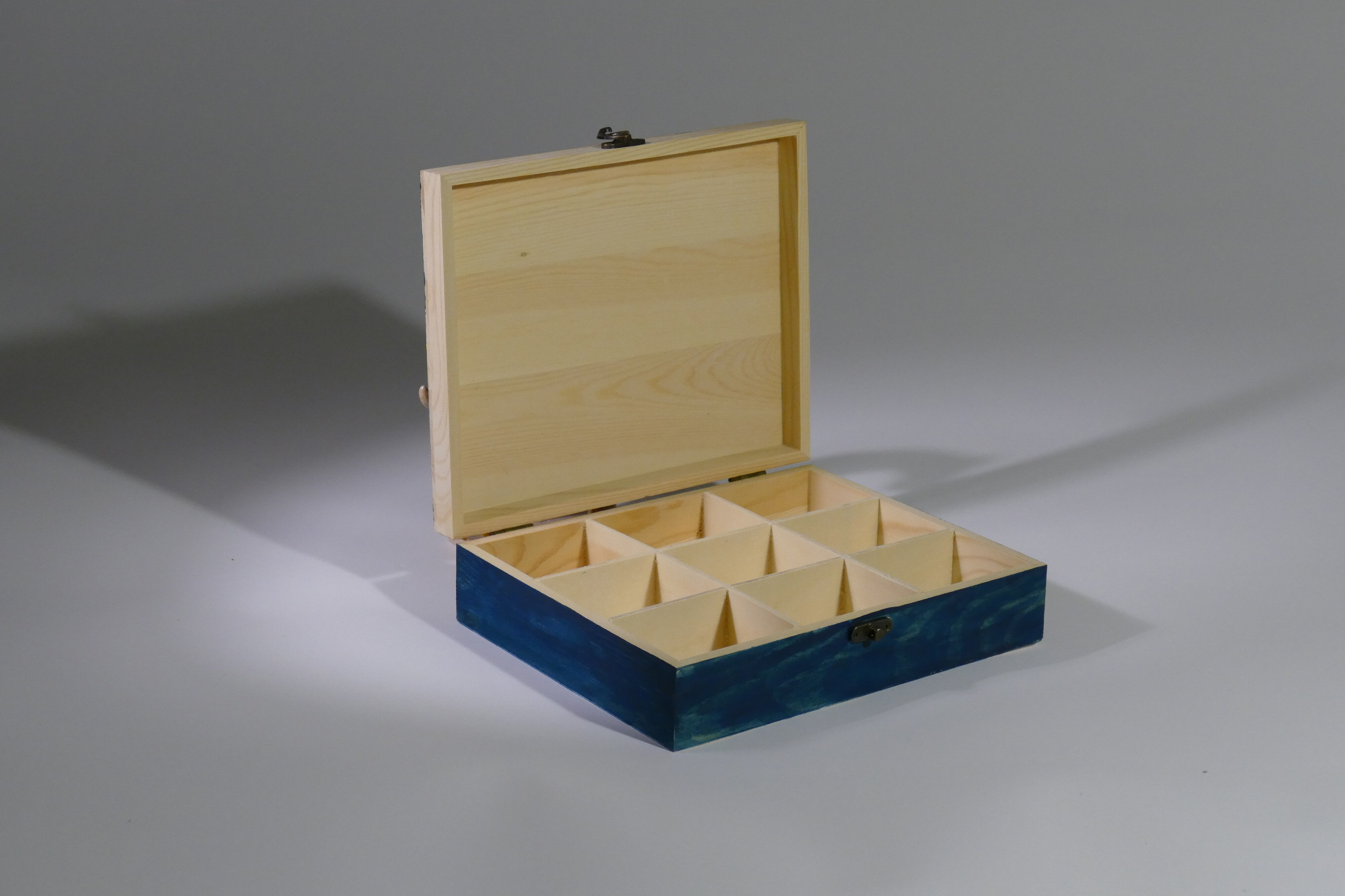 Rustic Tea Box With 9 Compartments, Wooden Tea Bag Organizer, Colorful ...