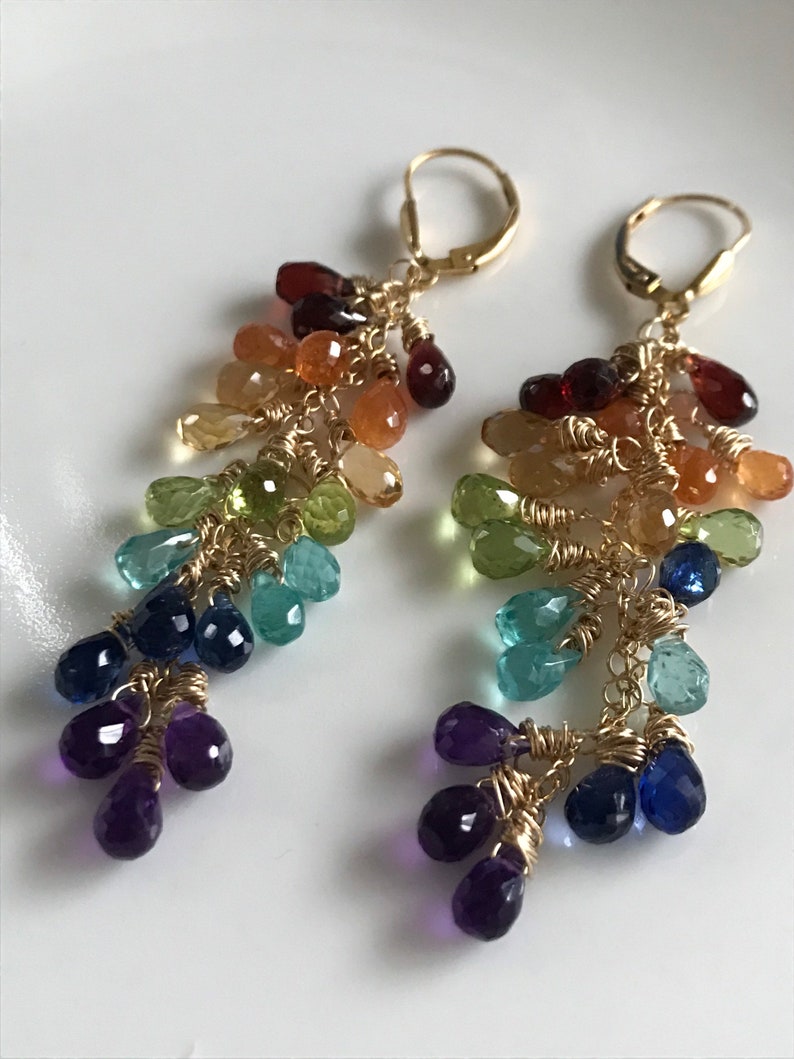 Bright Rainbow Waterfall Earrings - Etsy