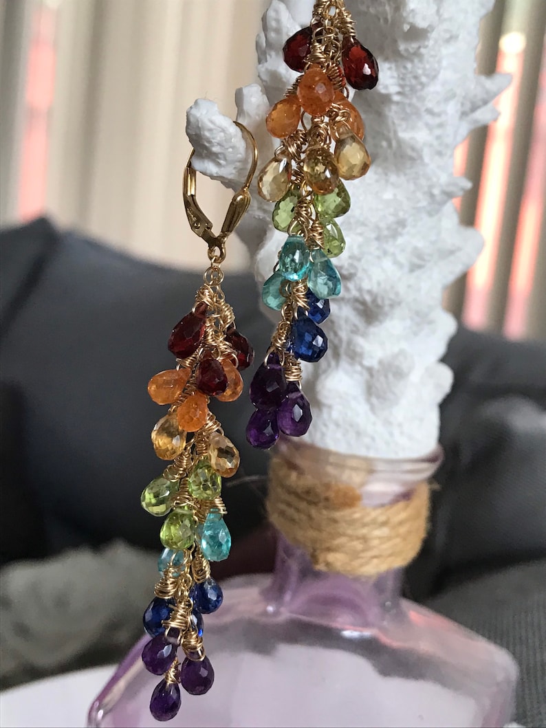 Bright Rainbow Waterfall Earrings - Etsy