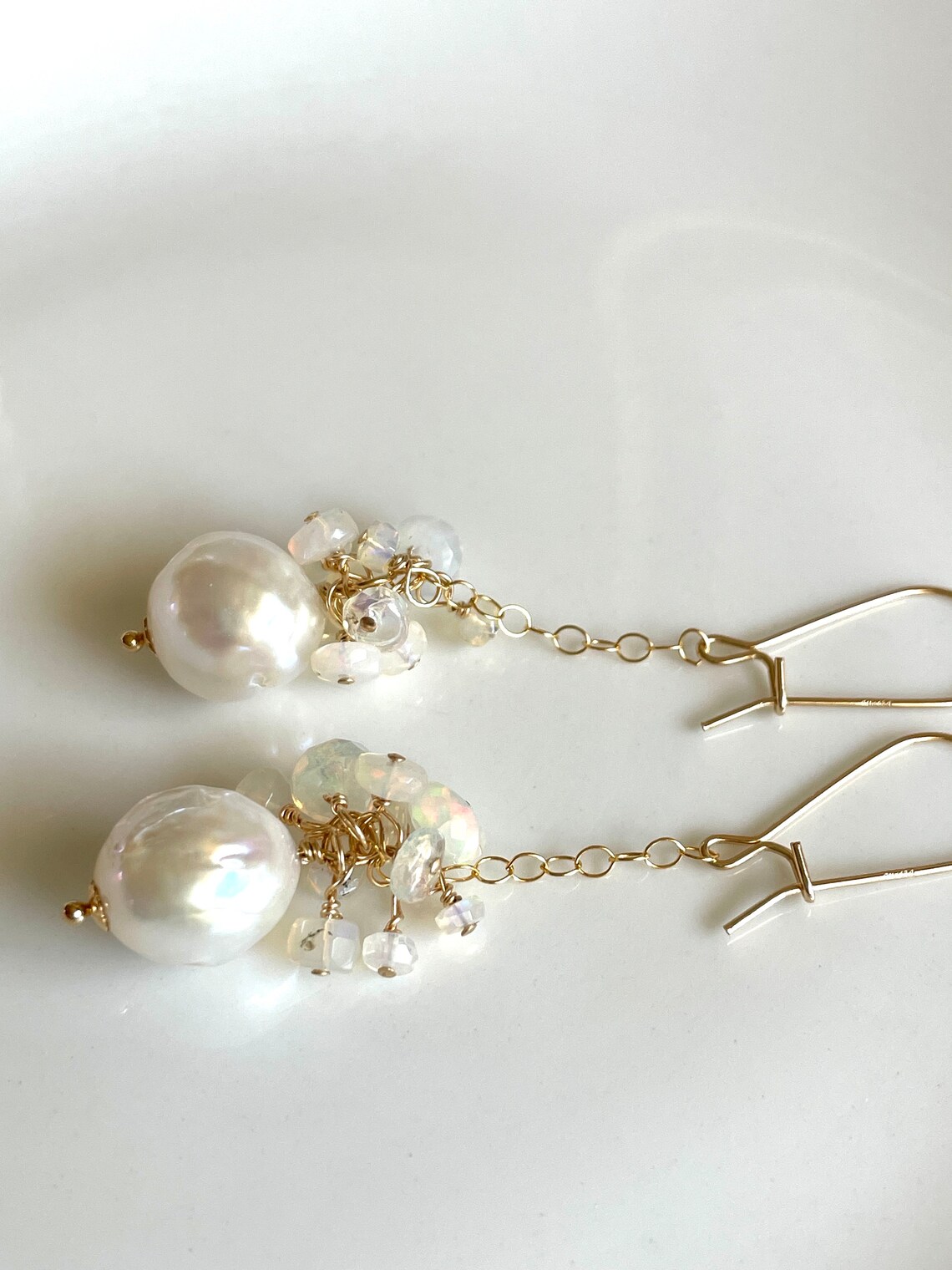 Edison Pearl and Ethiopian Opal Drop Earrings - Etsy