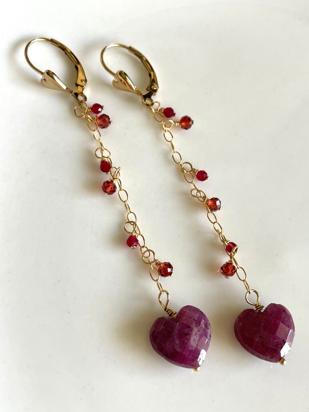 Garnet and Ruby Heart Carved Gemstone Earrings - Etsy