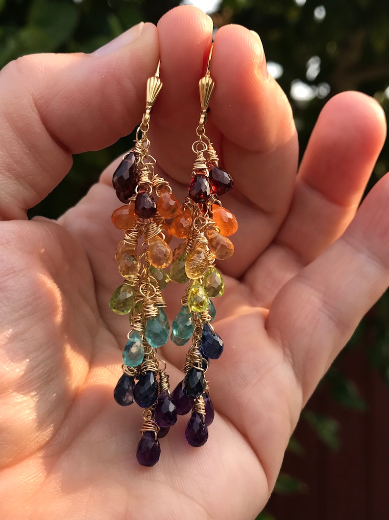 Bright Rainbow Waterfall Earrings - Etsy