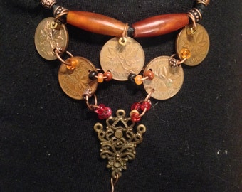 Canadian copper penny bib necklace designed by me hand drilled | Etsy