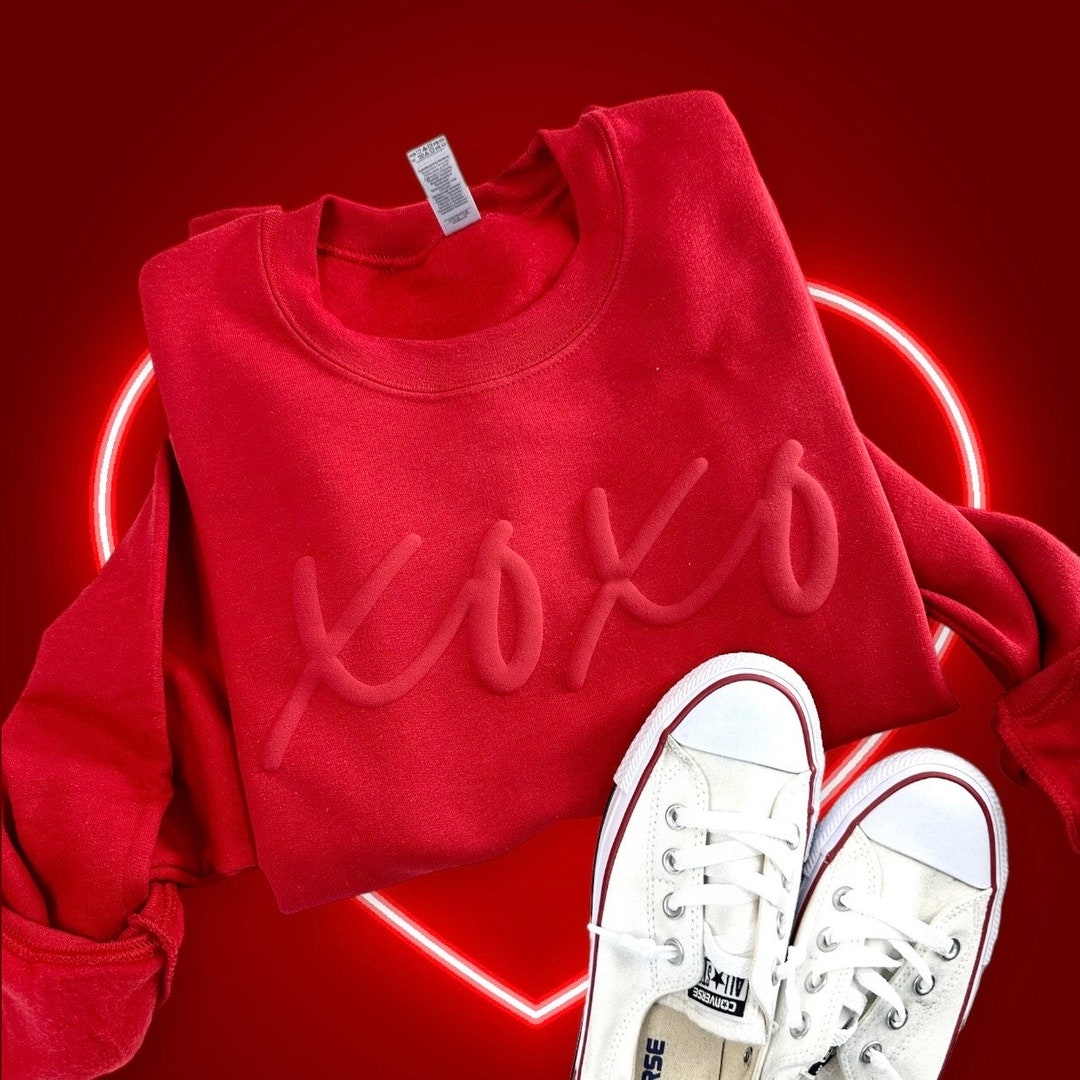 Embossed Valentines Day Sweatshirt Xoxo Puff Print Sweatshirt