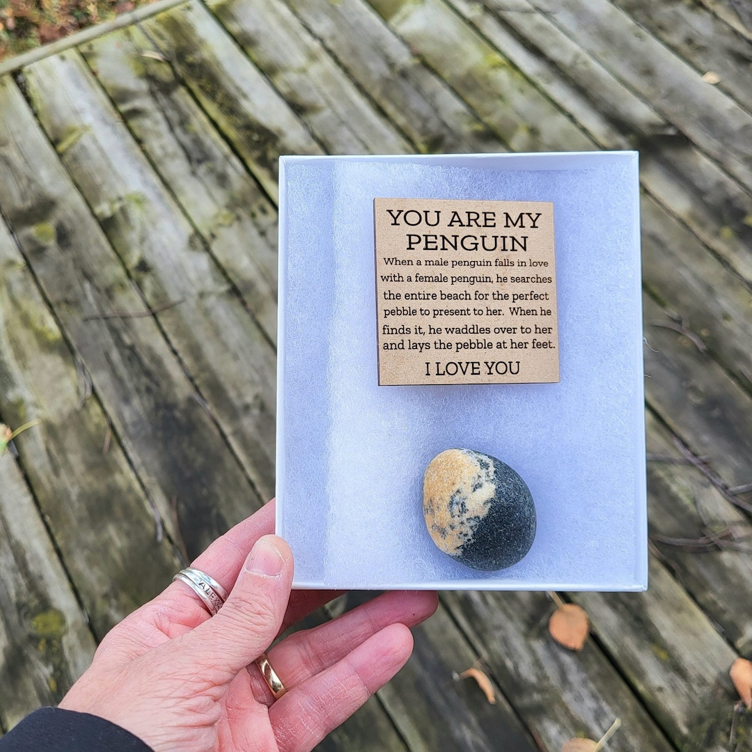 Penguin Pebble Gift Set: Beach Rock With Engraved Poem - Etsy