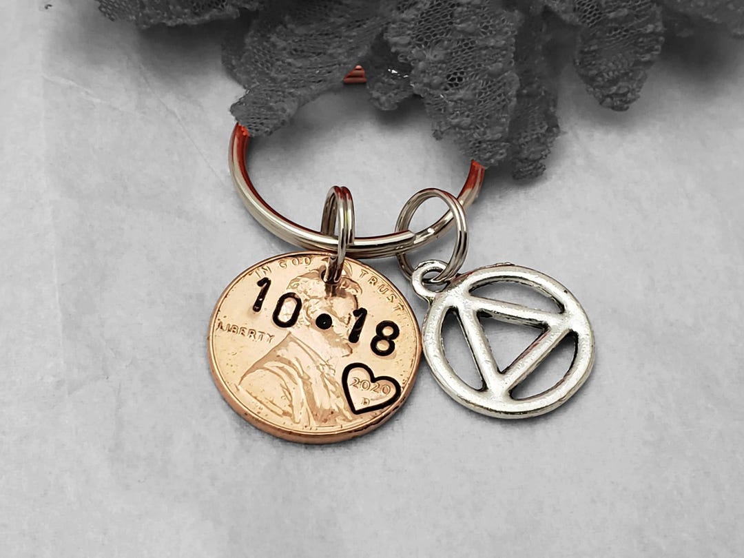 Sobriety Anniversary Penny Keychain, Sobriety Date, 1 Year Sobriety ...
