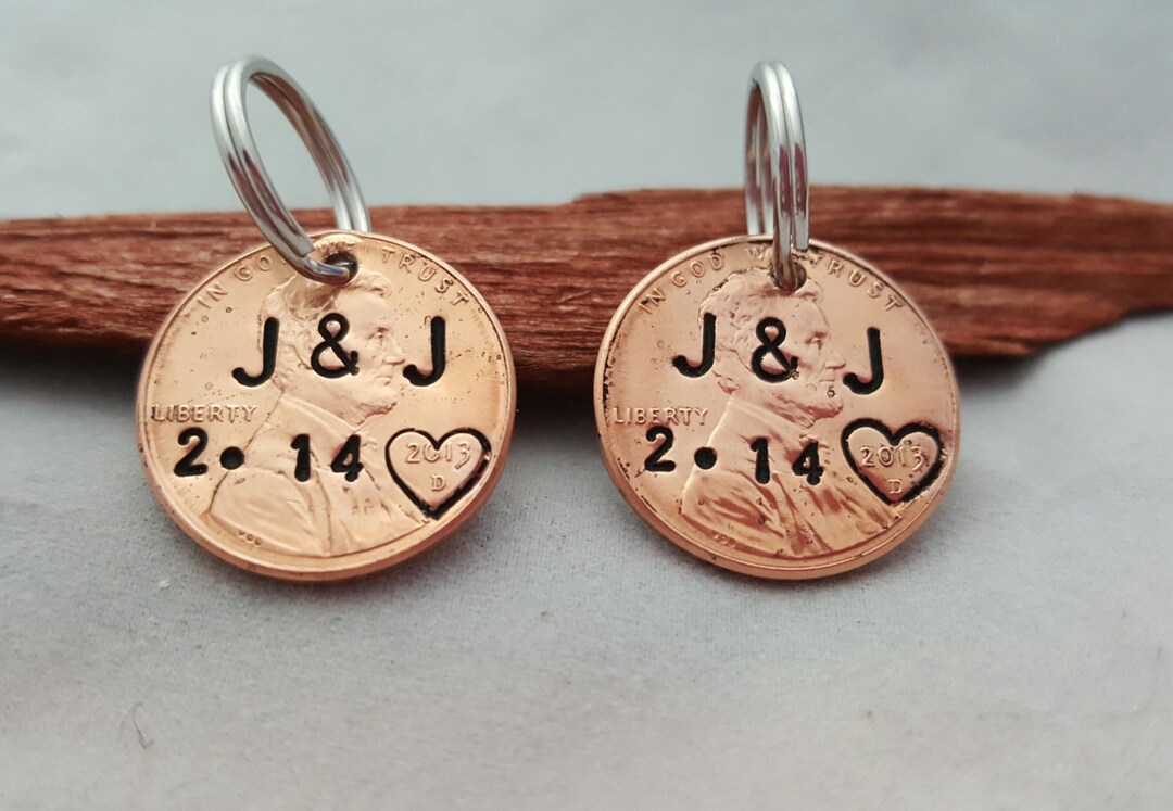 Custom Penny Keychain Set of Anniversary Gift for Men. Husband. Wife ...