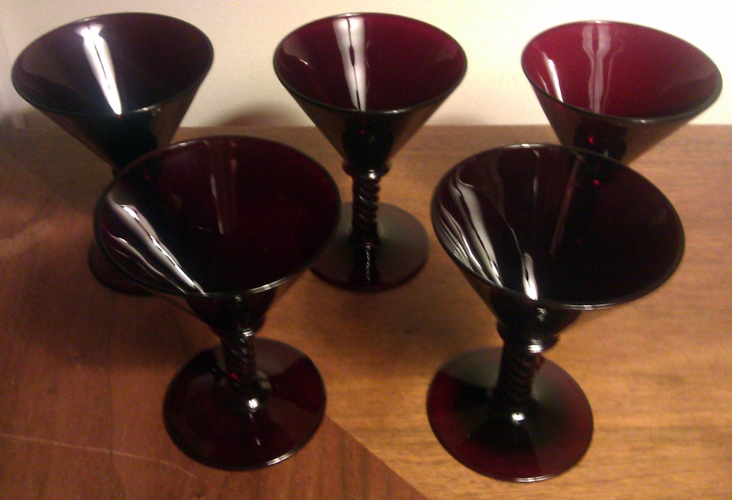 Set of 5 Vintage Dark Red Martini-shaped Small Cordial or Sampler Twist ...