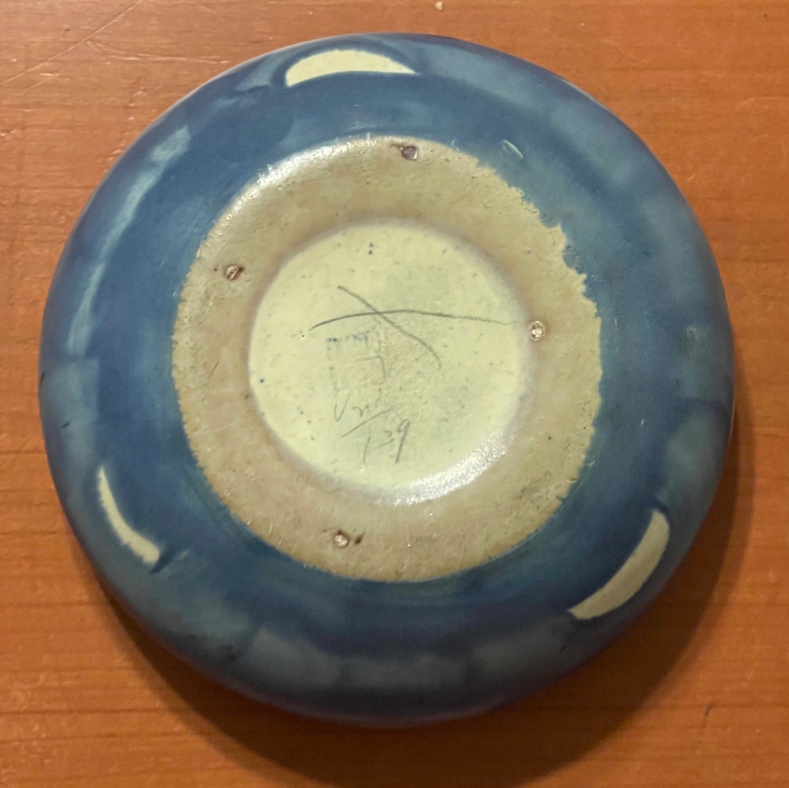 Art Pottery Low Bowl Vintage Circa 1930s Zaneware 8" Blue White Matte ...