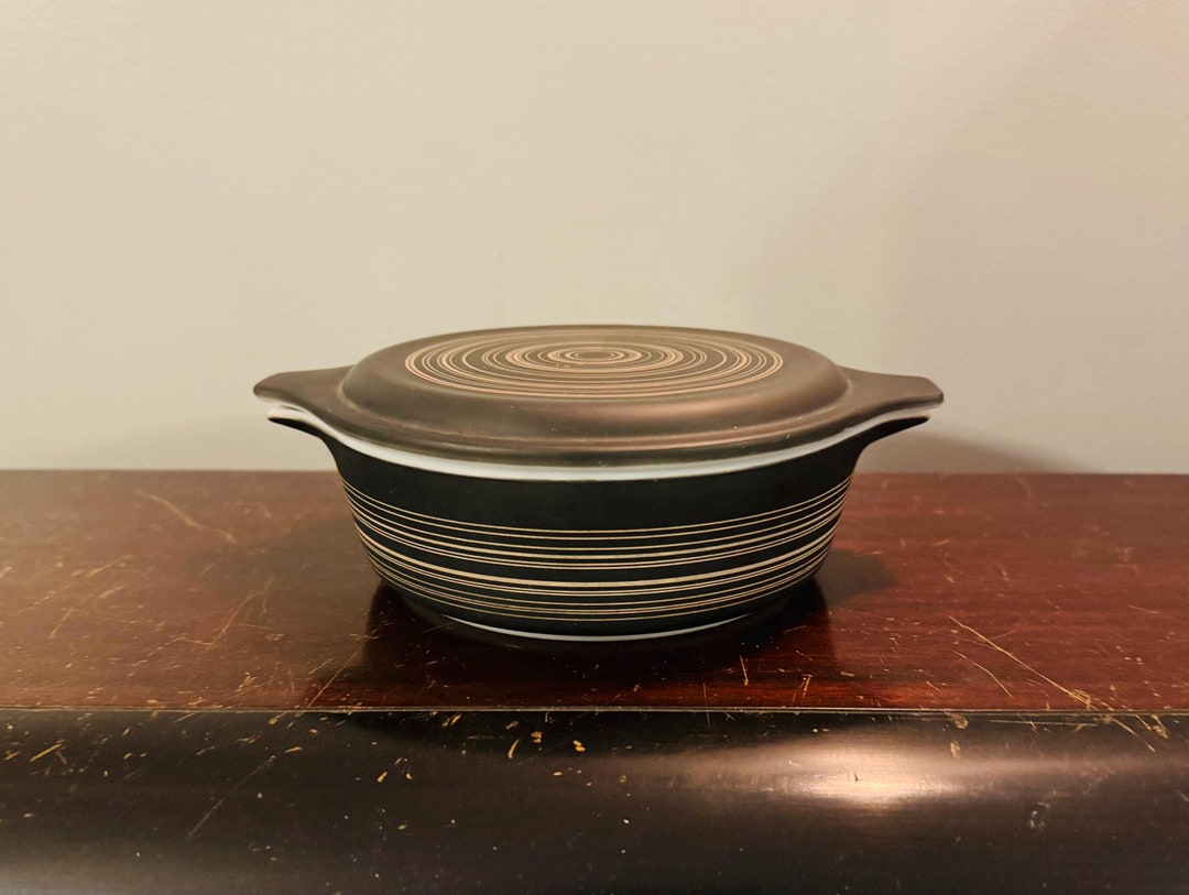 Pyrex Terra Design Brown Striped Glass Casserole Refrigerator Dish With ...