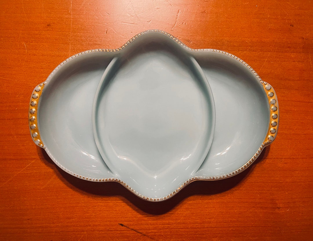 Fire King Glass Divided Candy Snack Serving Dish Turquoise Blue Vintage ...
