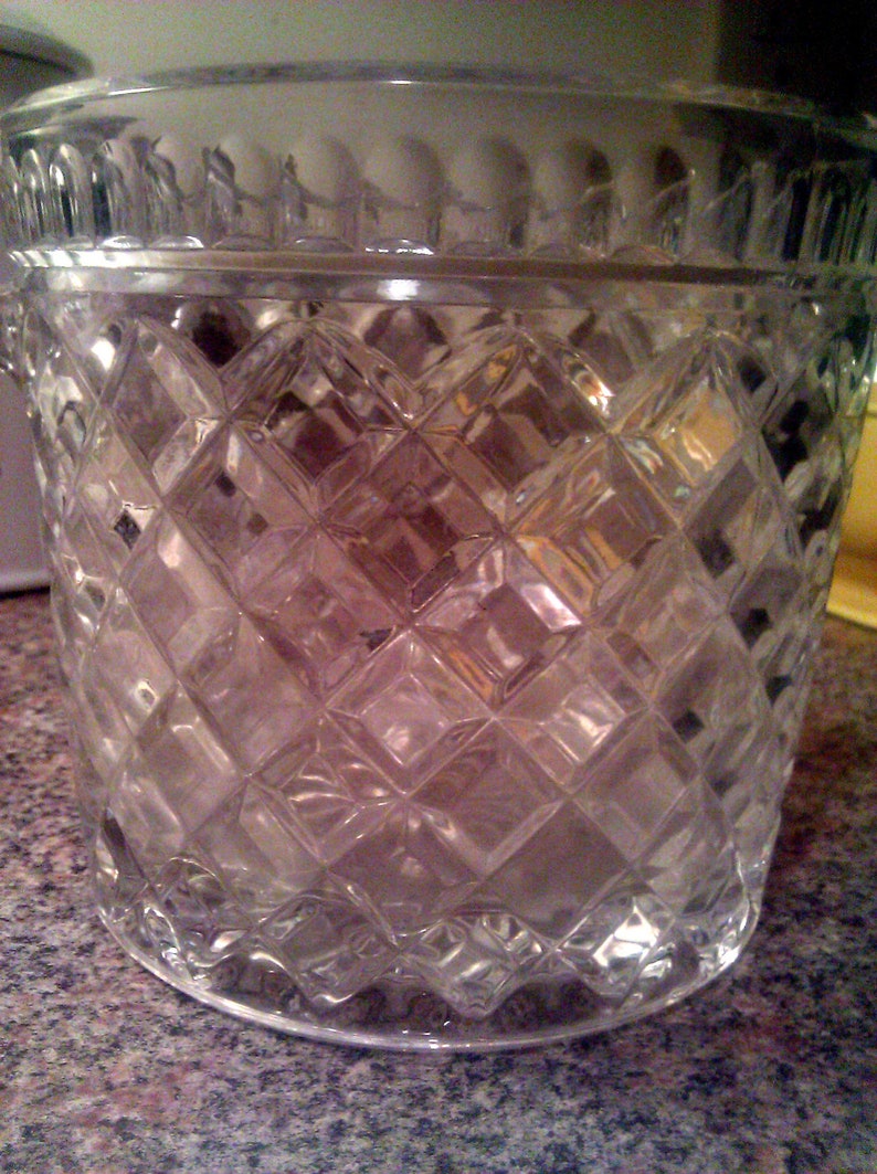 Elegant Vintage Pressed Glass Diamond Pattern Retro Ice Bucket With ...