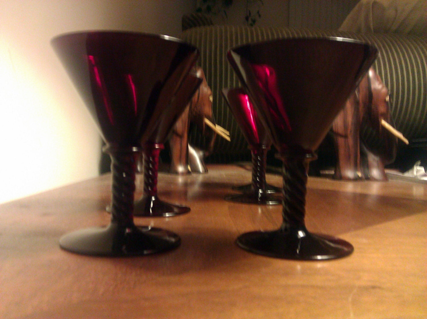 Set of 5 Vintage Dark Red Martini-shaped Small Cordial or Sampler Twist ...