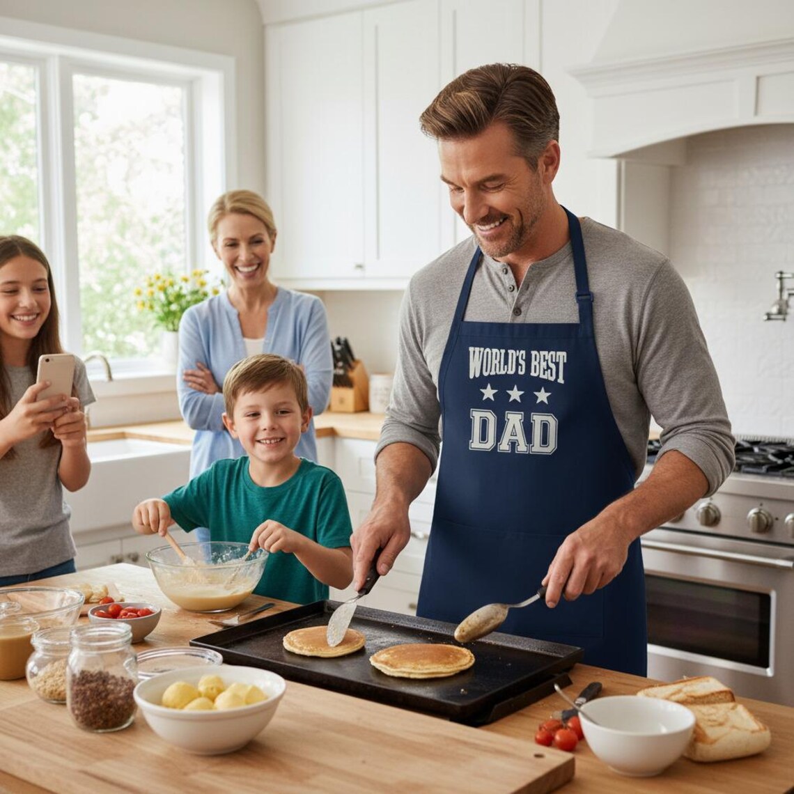 World's Best Dad Aprons for Men, Fully Adjustable With Pockets, Black ...