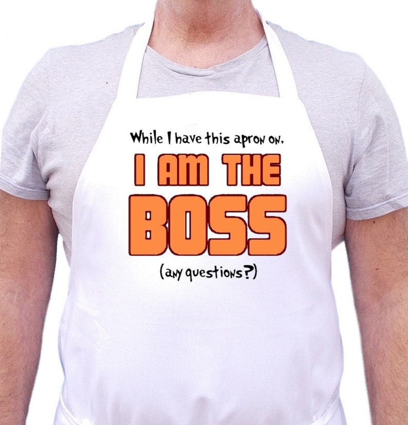 Funny White Apron I'm the Boss Novelty Kitchen Aprons | Etsy