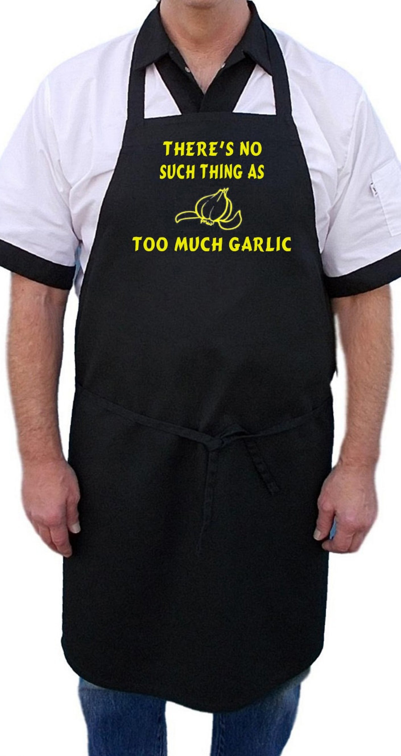 Funny Black Cooking Apron Too Much Garlic Chef Aprons Kitchen | Etsy