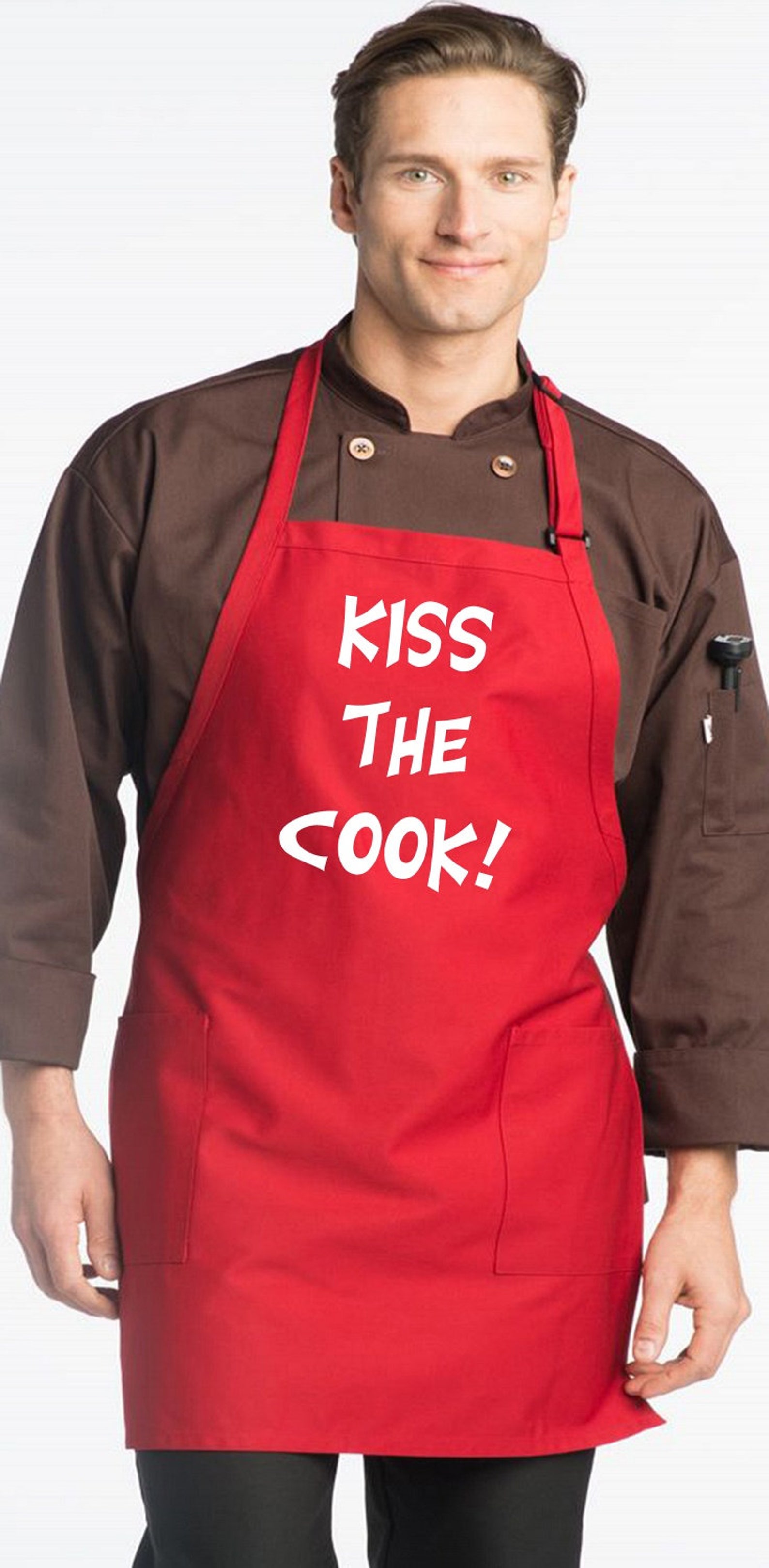 Red Chef Apron Kiss the Cook Novelty Kitchen Aprons | Etsy