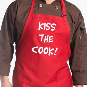 Red Chef Apron Kiss the Cook Novelty Kitchen Aprons - Etsy