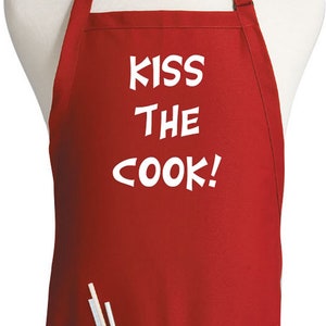 Red Chef Apron Kiss The Cook Novelty Kitchen Aprons | Etsy