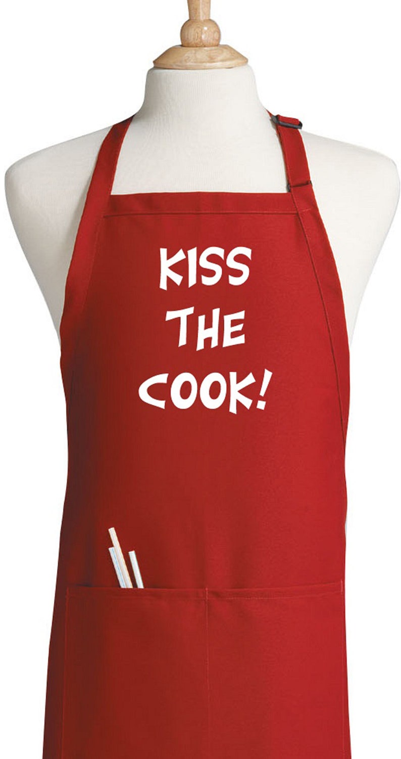 Red Chef Apron Kiss The Cook Novelty Kitchen Aprons | Etsy