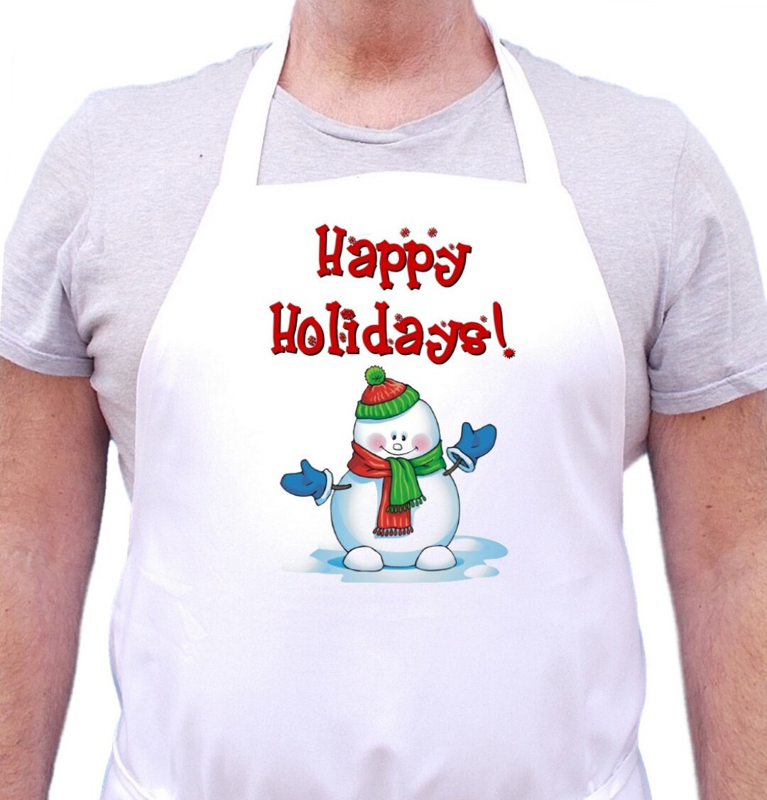 Christmas Aprons Happy Holidays White Cooking Apron, Full Bib Apron ...