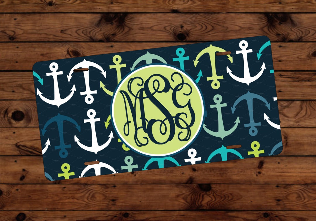 Anchor Monogram License Plate Frame License Plate Cover Lime and Navy ...