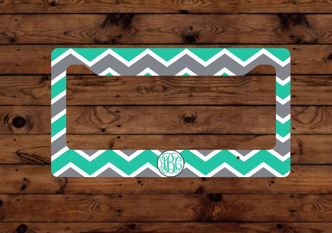 Chevron Monogram License Plate Frame - License Plate Cover - Grey and ...