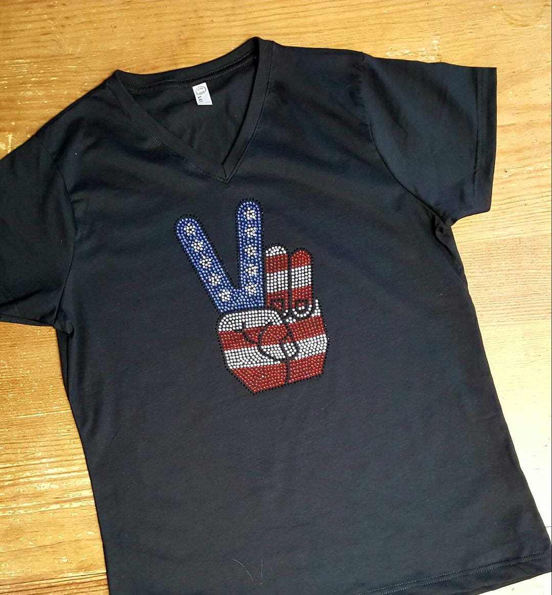 Peace Bling Peace Sign-american Flag Bling Patriotic 4th of July Shirt ...