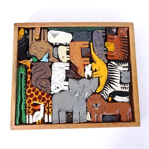 Vintage 33 Piece Hand Painted Wood Interlocking Animal Puzzle Games ...