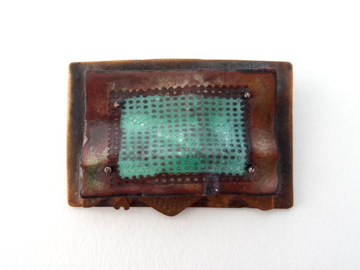 Vintage Artisan Copper and Enamel Brooch - Etsy