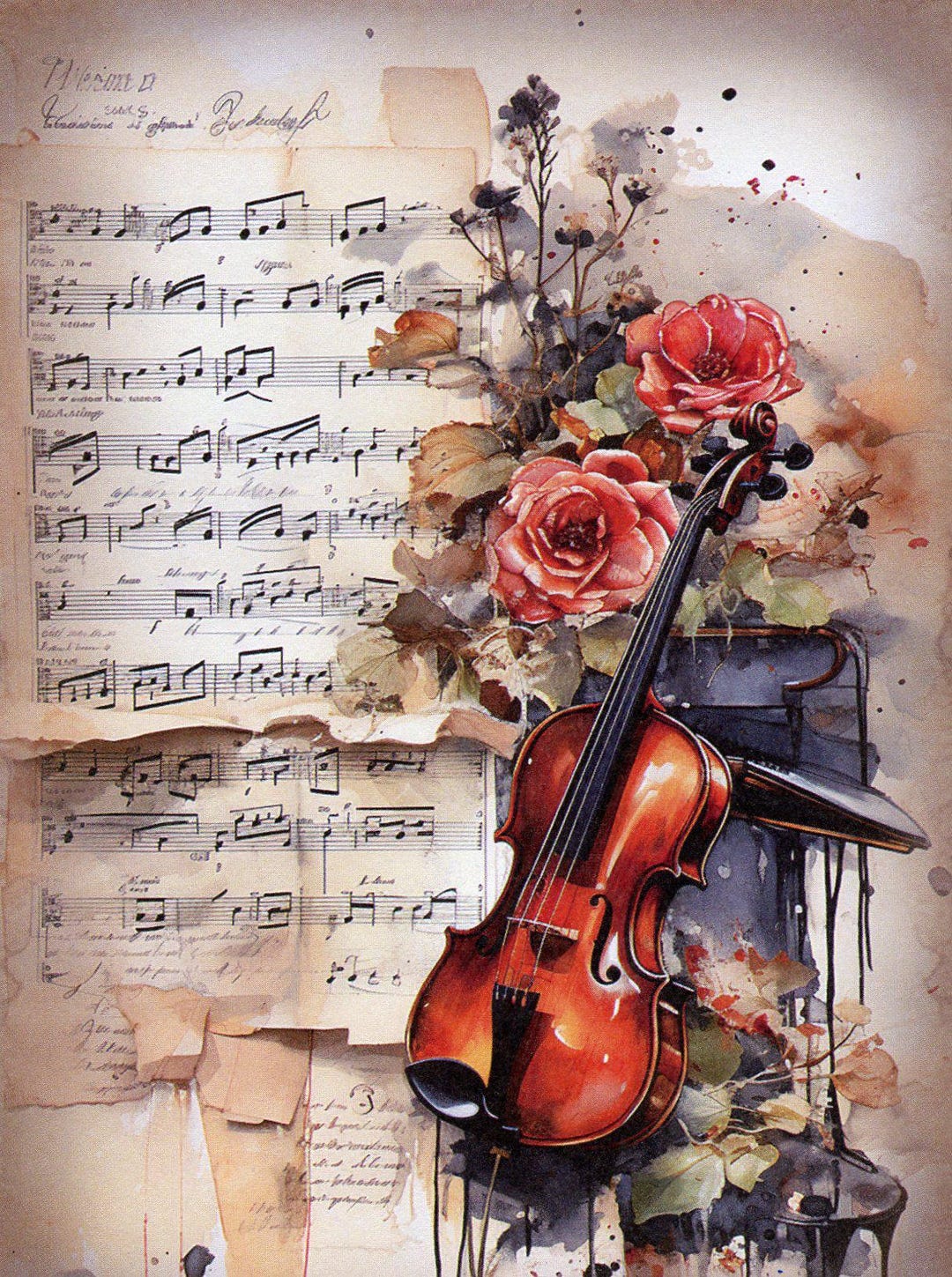 Musical Instruments Vintage Blank Notecards 3 Cards 0013 SET 1 - Etsy