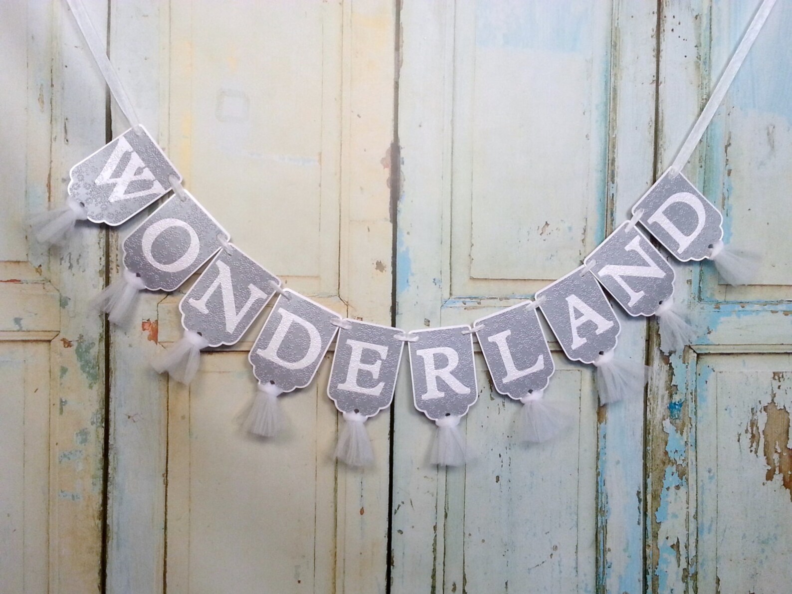 Wonderland Banner, Embossed Silver and White Banner With Tulle, Winter ...