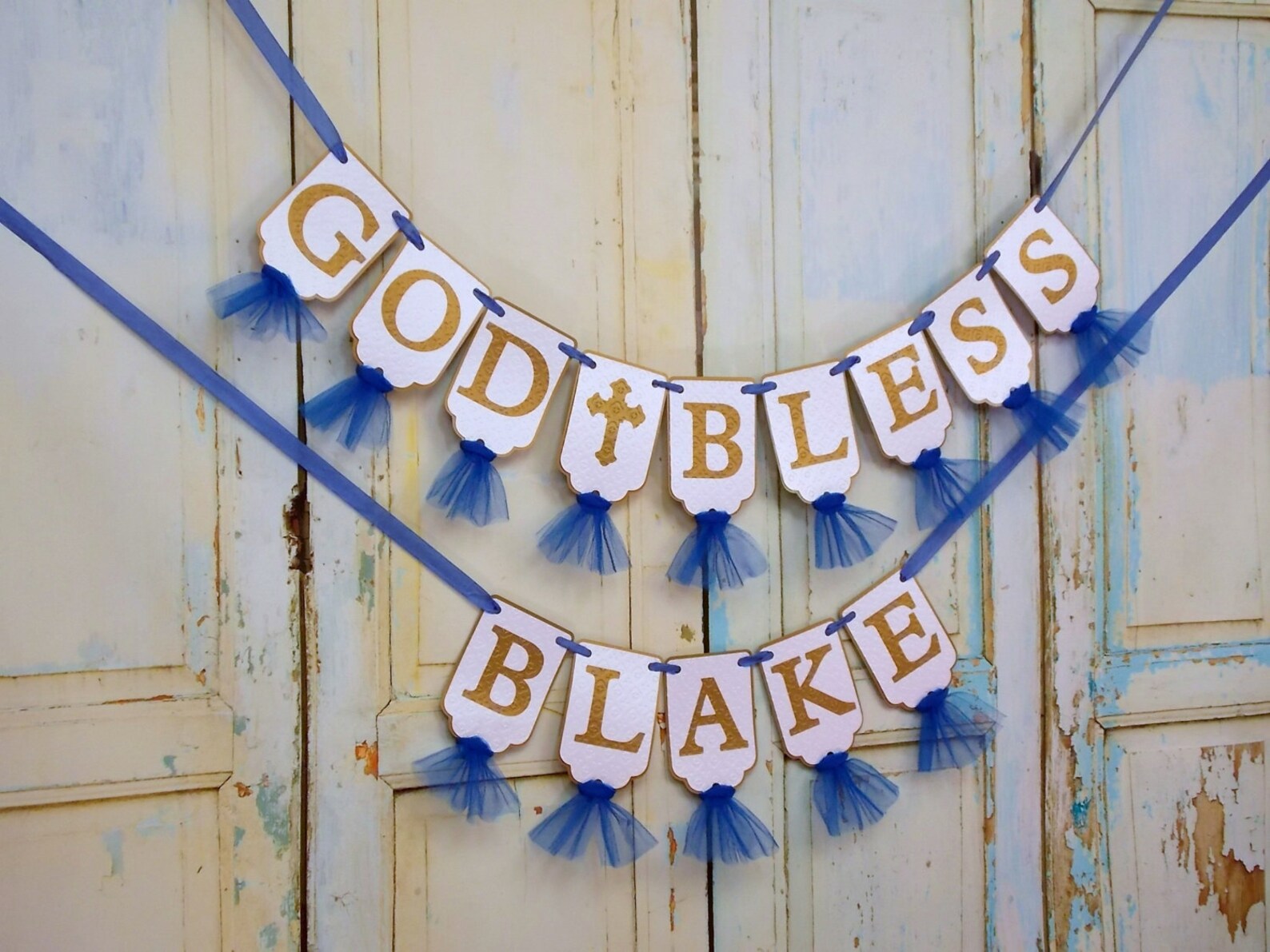 God Bless Banner Boys Name Optional White Royal Blue and - Etsy