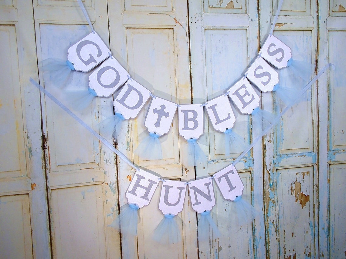 God Bless Banner in Large Size White Blue and Silver Banner | Etsy