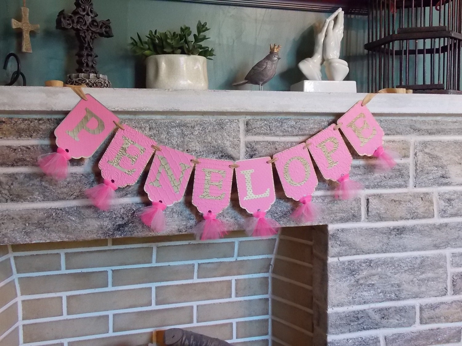 Girls Name Banner Pink and Gold Banner With Tulle Girl Baby - Etsy