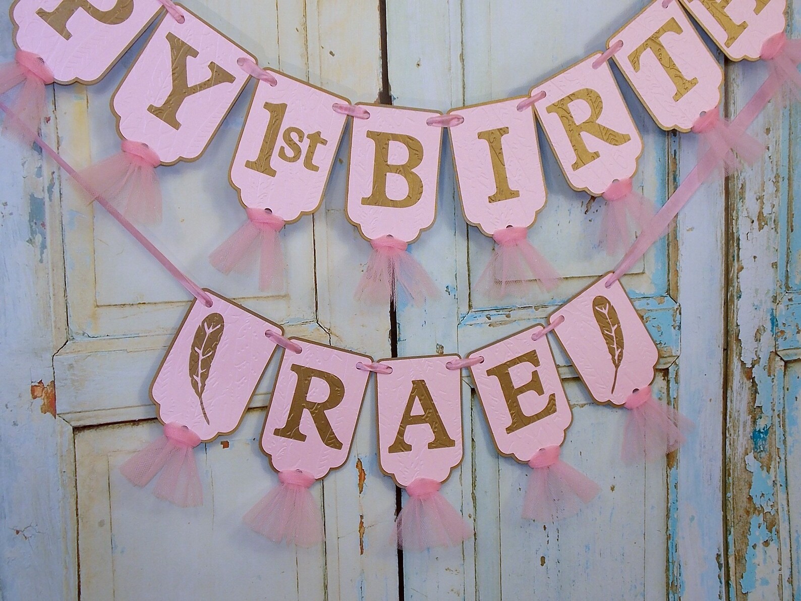 Happy 1st Birthday Banner Name Banner With Feathers Optional | Etsy