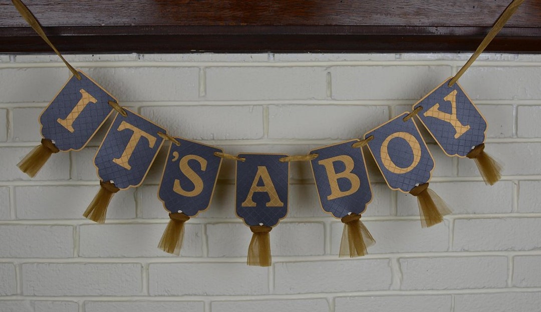 It's A Boy Banner, Embossed Black and Gold Banner With Tulle, Boy Baby ...