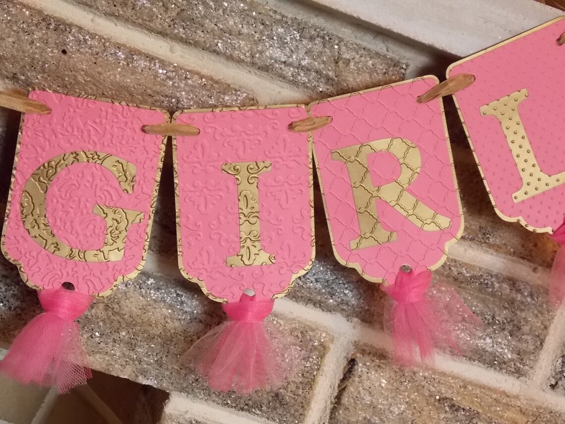 It's A Girl Banner Embossed Banner With Tulle in Pink and - Etsy