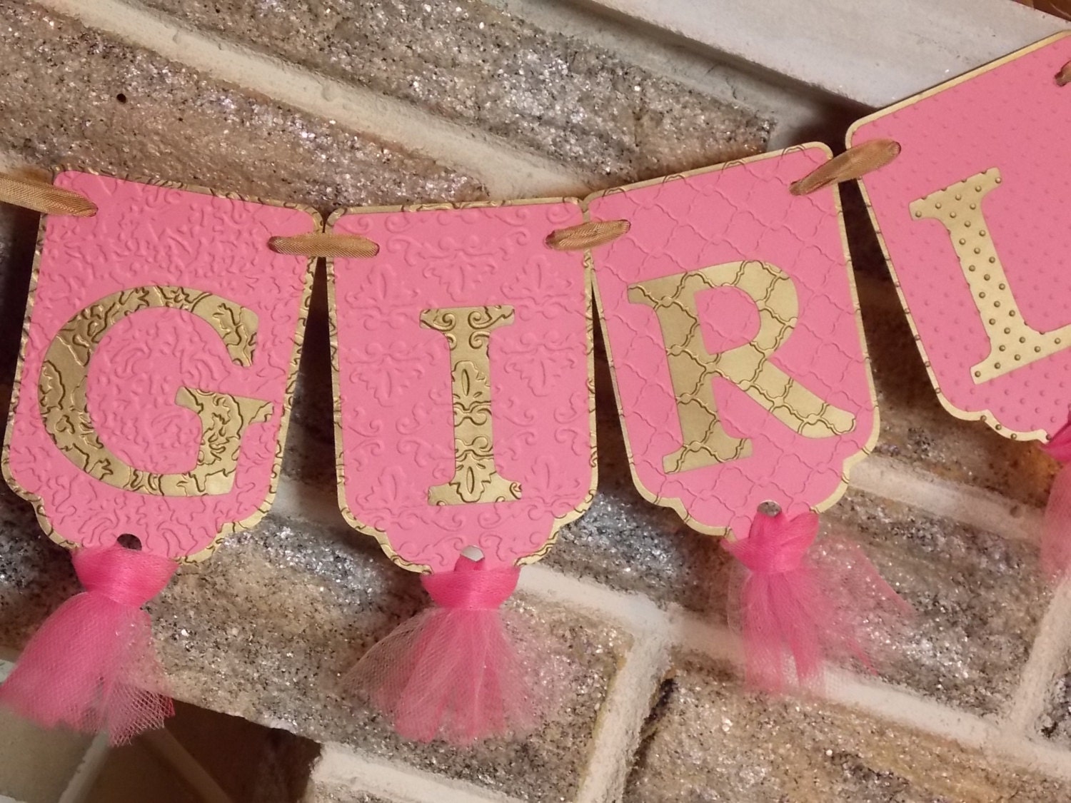 It's A Girl Banner Embossed Banner With Tulle in Pink and - Etsy