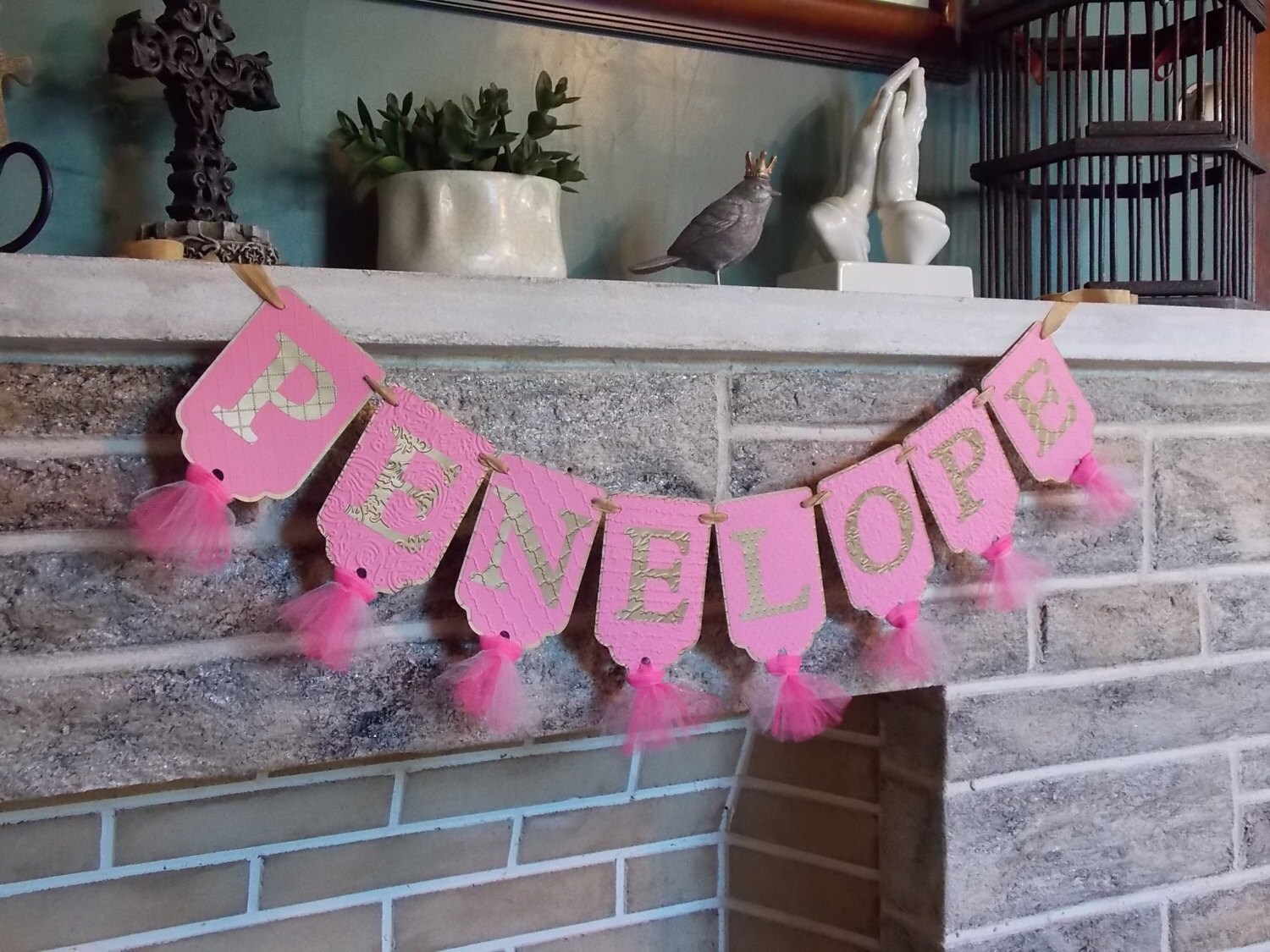 Girls Name Banner Pink and Gold Banner With Tulle Girl Baby - Etsy