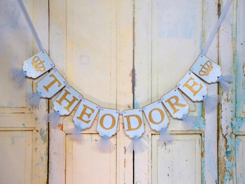 Boys Name Banner With Crowns: Baby Blue & Gold Royal Decor - Etsy