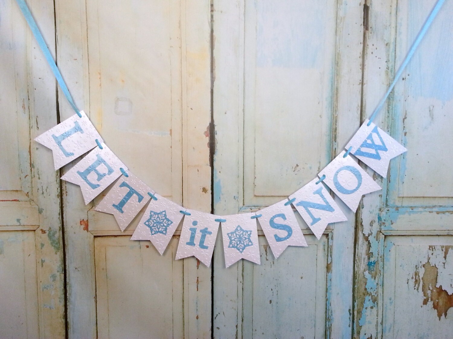 Let It Snow Banner, Embossed Blue and White Banner, Winter Wonderland ...