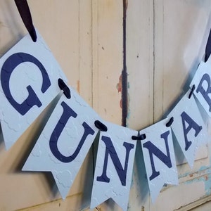 Boys Name Banner, Cloud Embossed Banner in Navy and Light Blue - Etsy