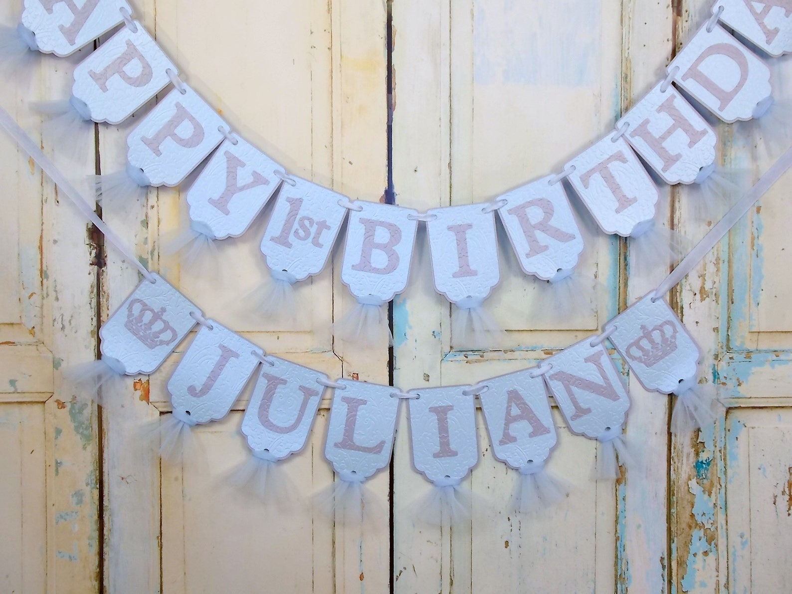 Happy 1st Birthday Banner Boys Name with Crowns Optional Blue | Etsy