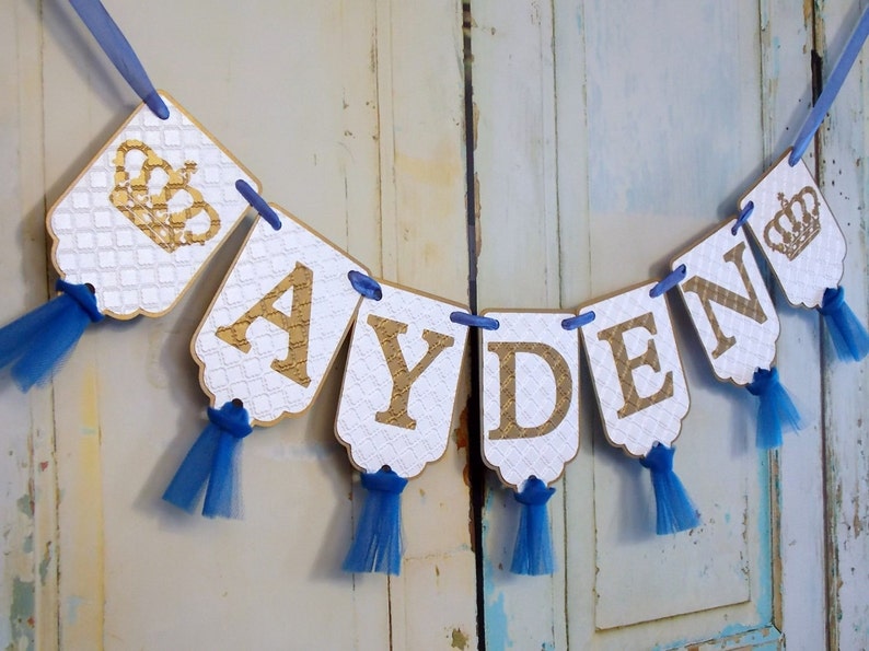 Custom Name Banner With Crowns White Blue and Gold Banner - Etsy Australia