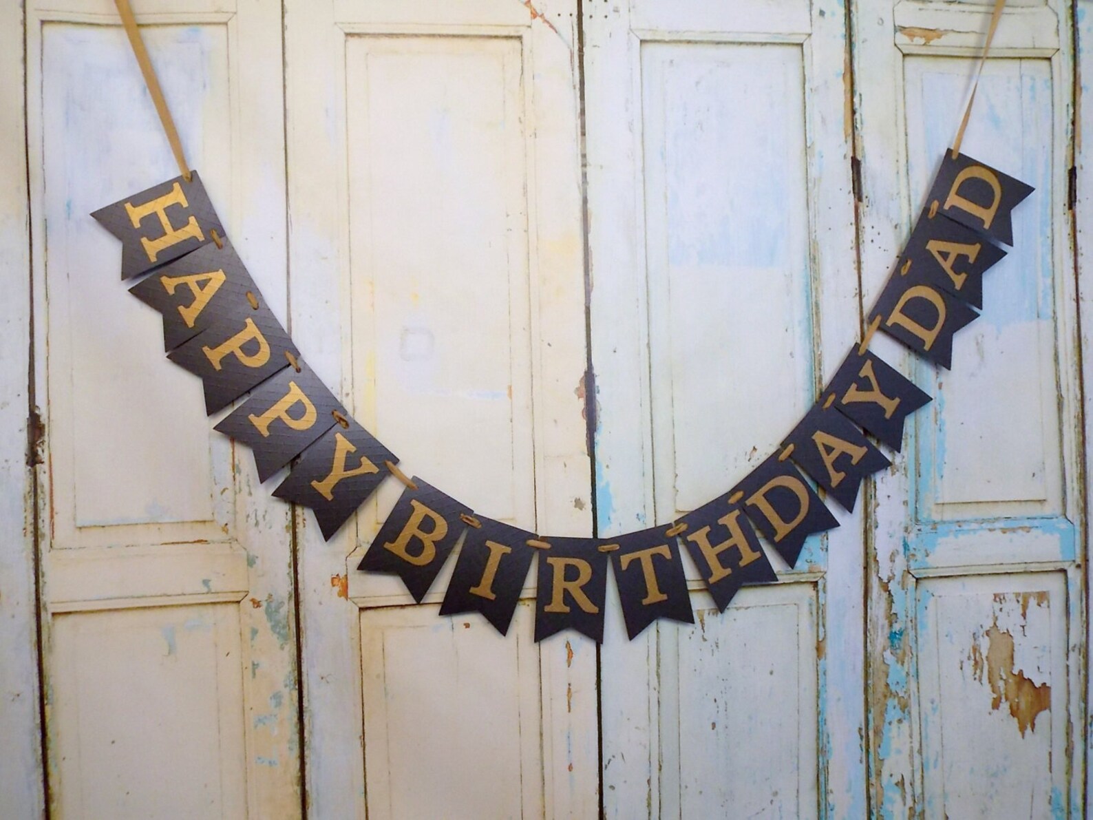 Happy Birthday Dad Banner Embossed Black and Gold Banner - Etsy
